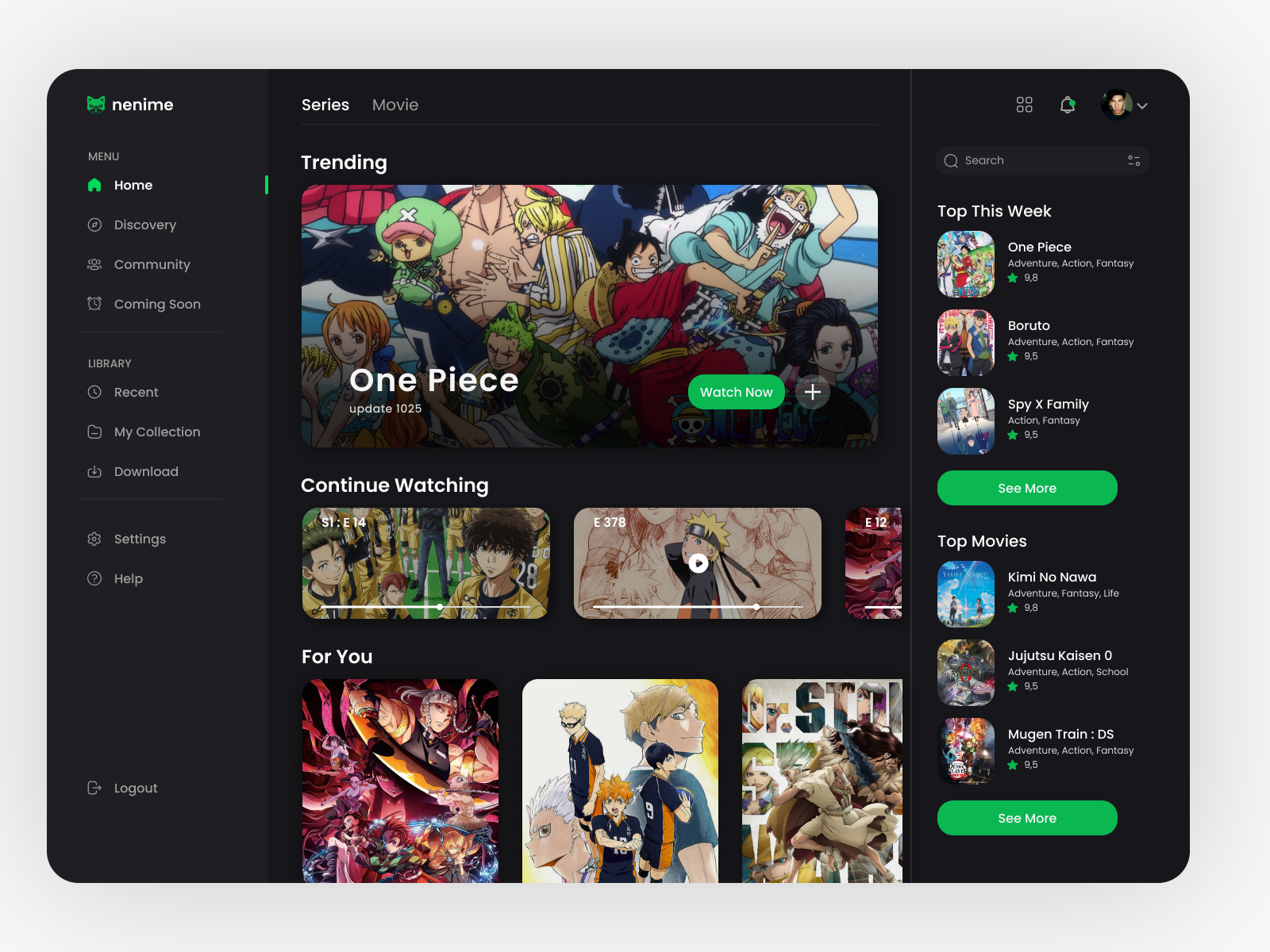 Anime Streaming - Dashboard by Putra Rahmatullah on Dribbble