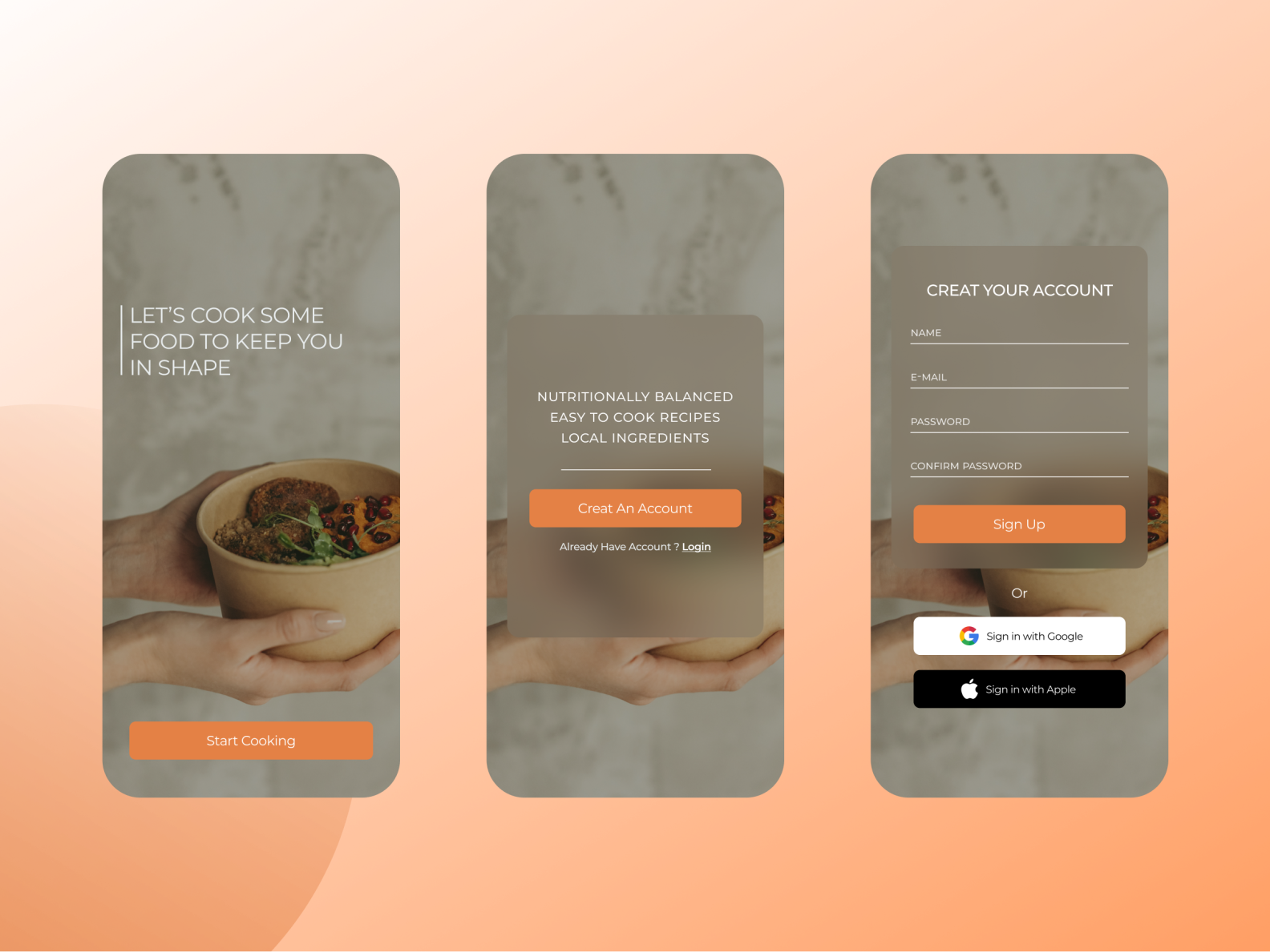 Onboarding & Sign up screen - FOOD APP 🥘😋🍢 by basma asaad on Dribbble