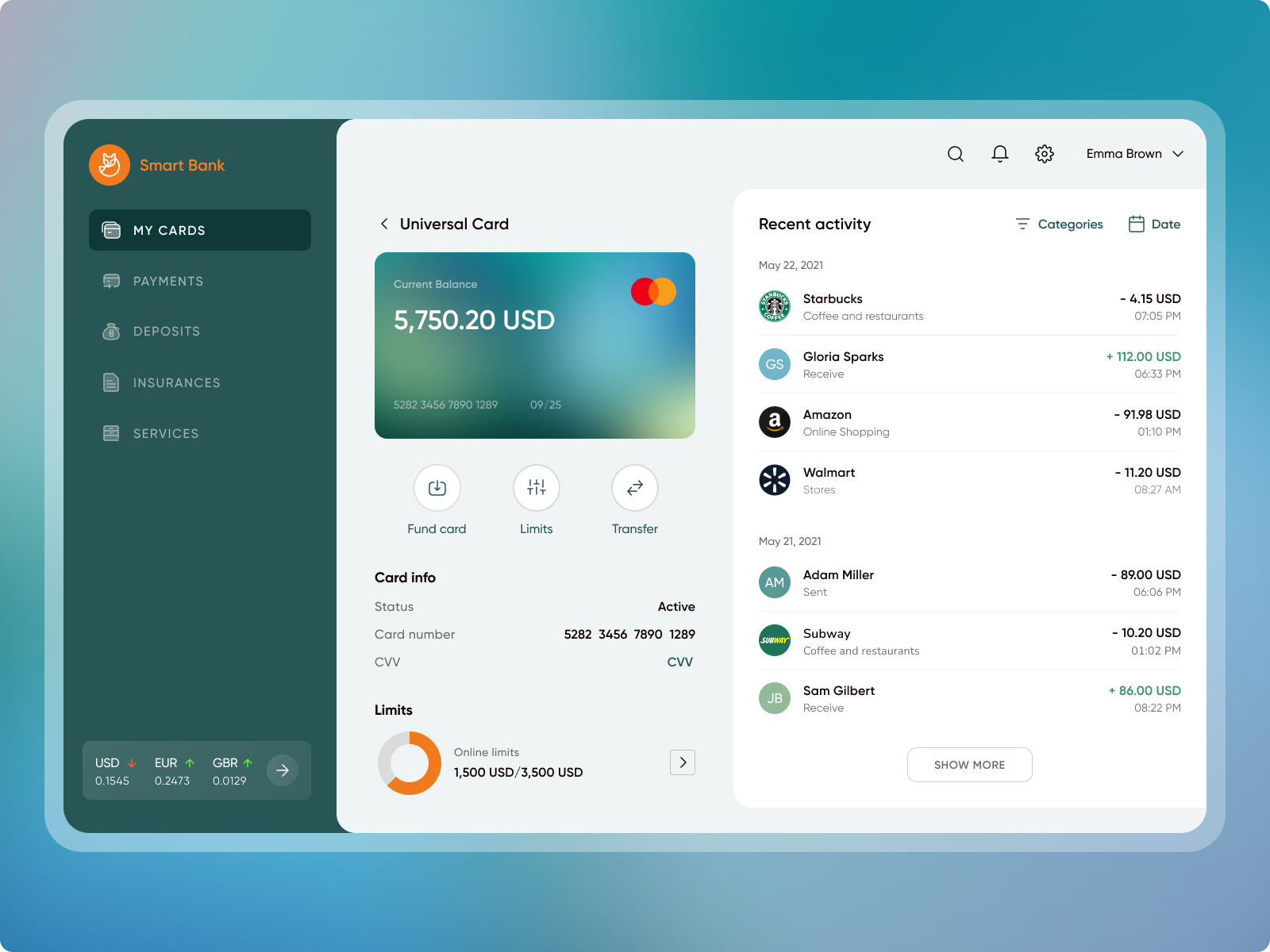 Internet Banking | Desktop version for Smart Bank by Tatiana ...