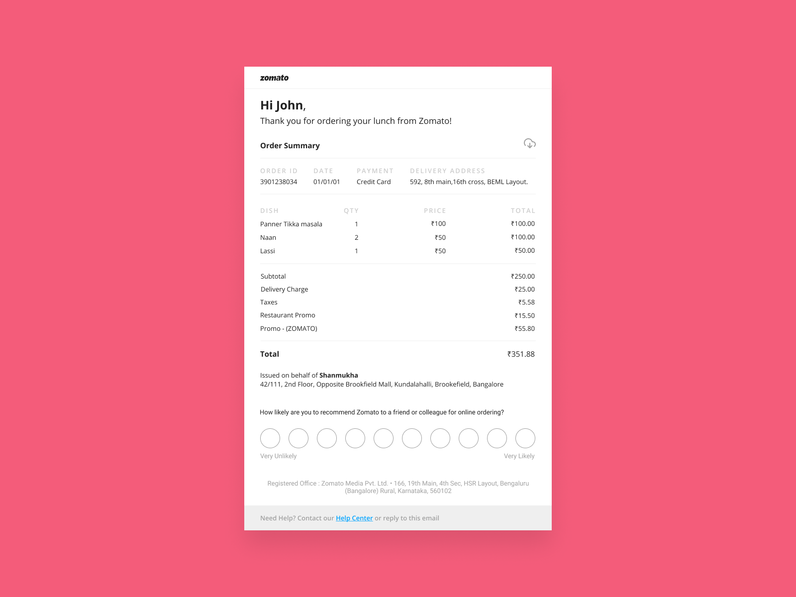 Daily ui 17 - Zomato Email Receipt Redesign by Akhil Pokle on Dribbble