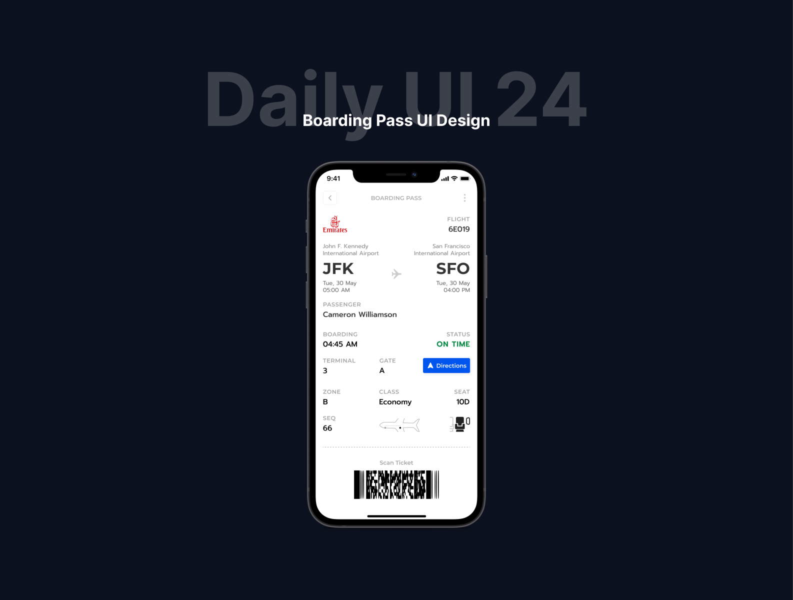 Boarding Pass UI, Daily UI 24 by Akhil Pokle on Dribbble