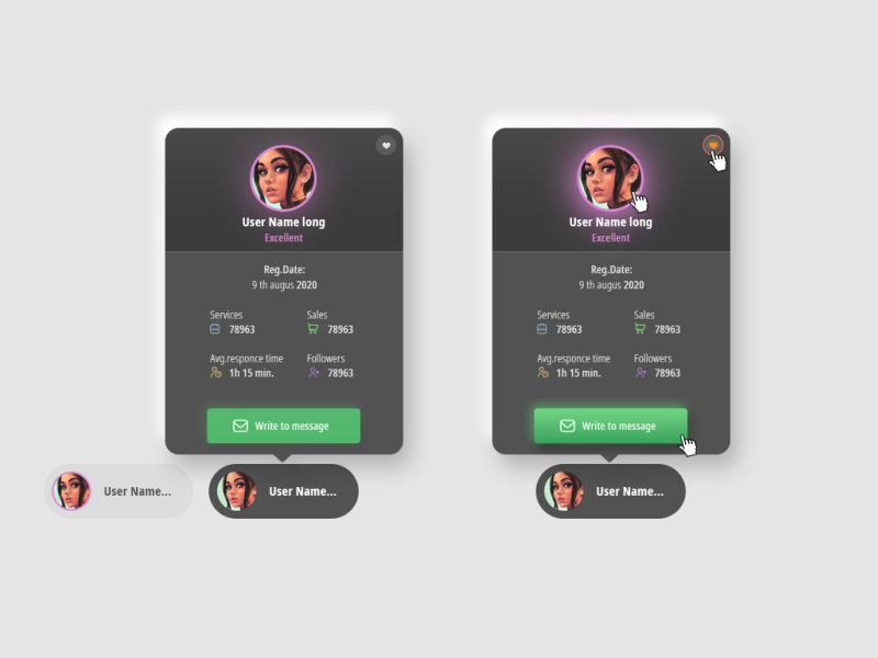 UX - user profile & hover effect by Des on Dribbble