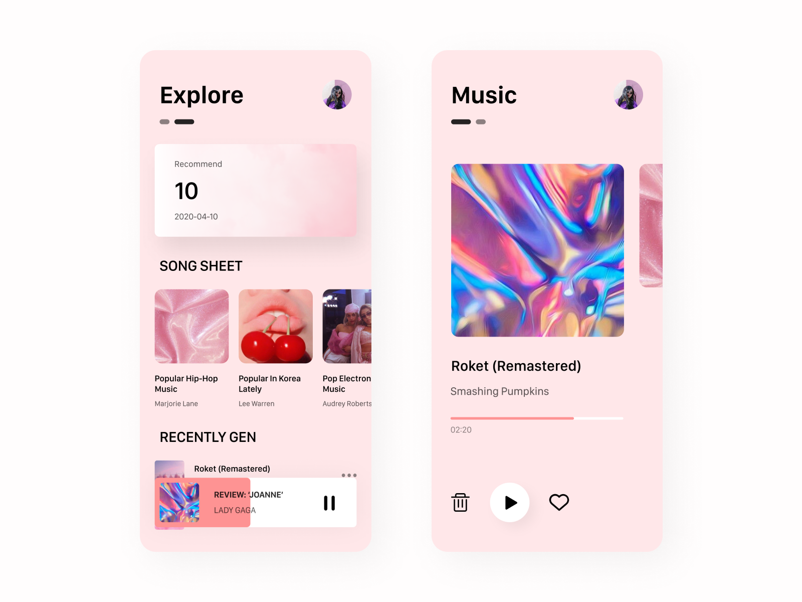 Music player UI by op7418 on Dribbble