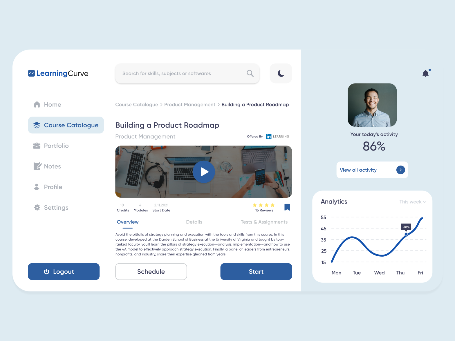Course Catalogue • E - Learning • Dashboard by Rajdeep Jagpal on Dribbble