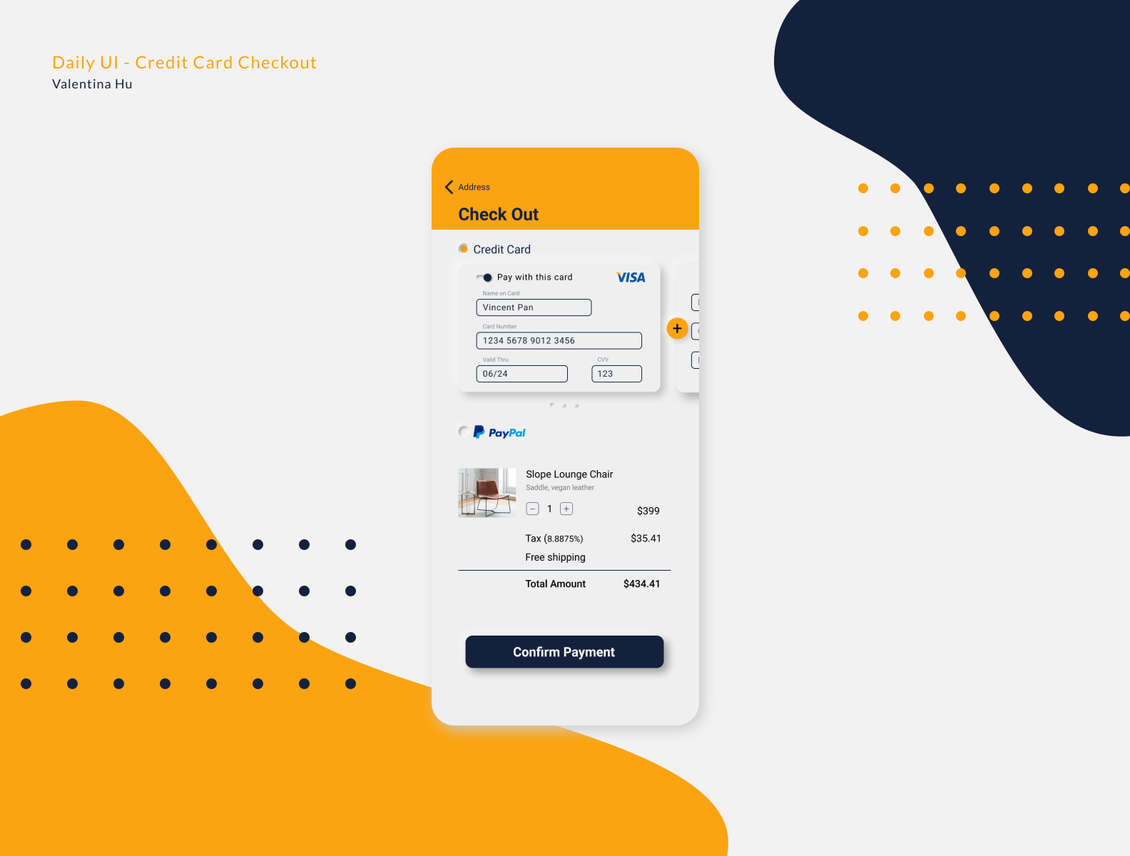 Daily UI - Credit Card Checkout by Valentina Hu on Dribbble