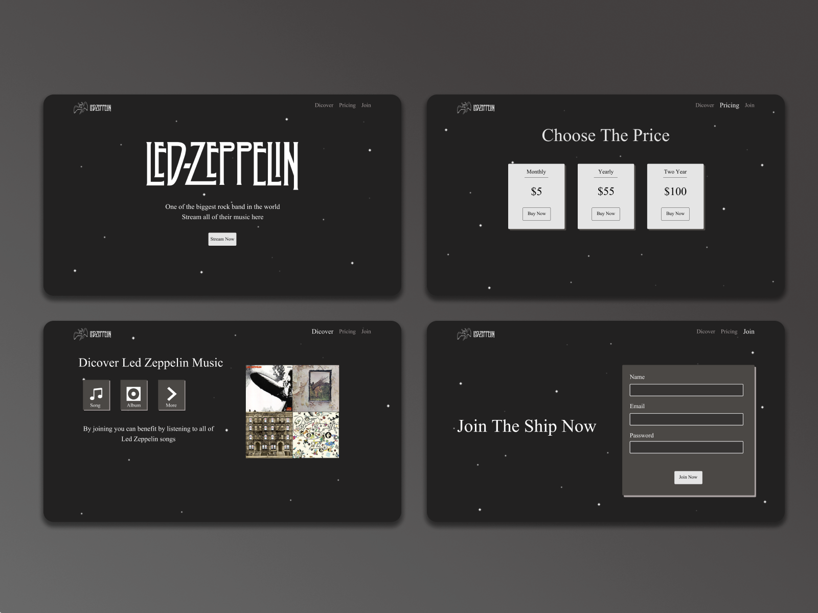 Led Zeppelin Music Streaming Web App by Gigas Taufan on Dribbble