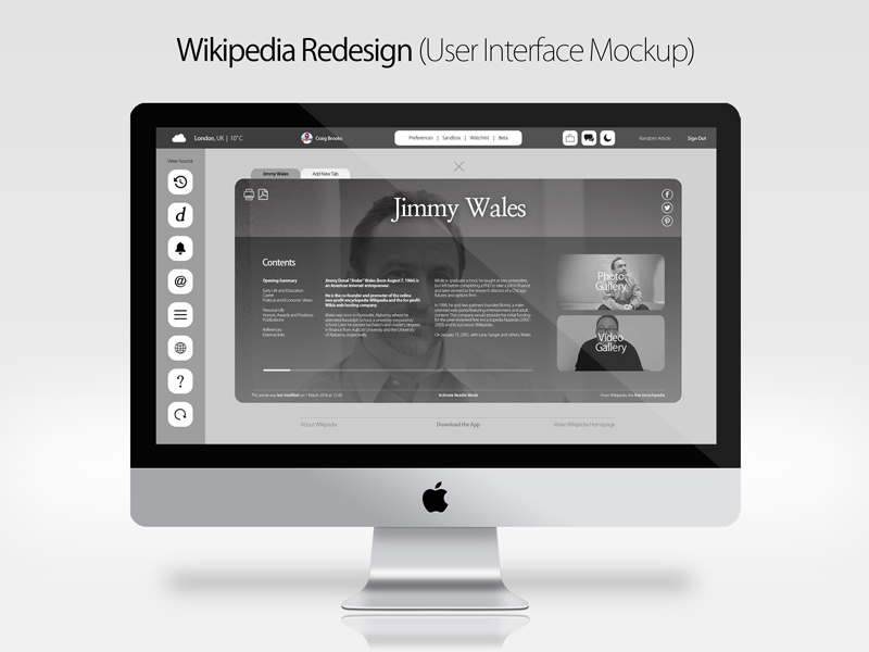 Wikipedia Redesign | User Interface Mockup by Karl Bembridge on Dribbble