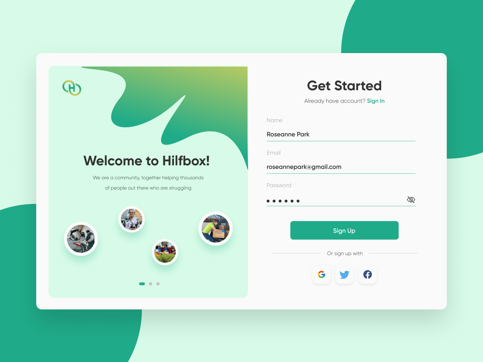 Daily UI #001 - Hilfbox Sign Up Page by Nanda Fadillah on Dribbble