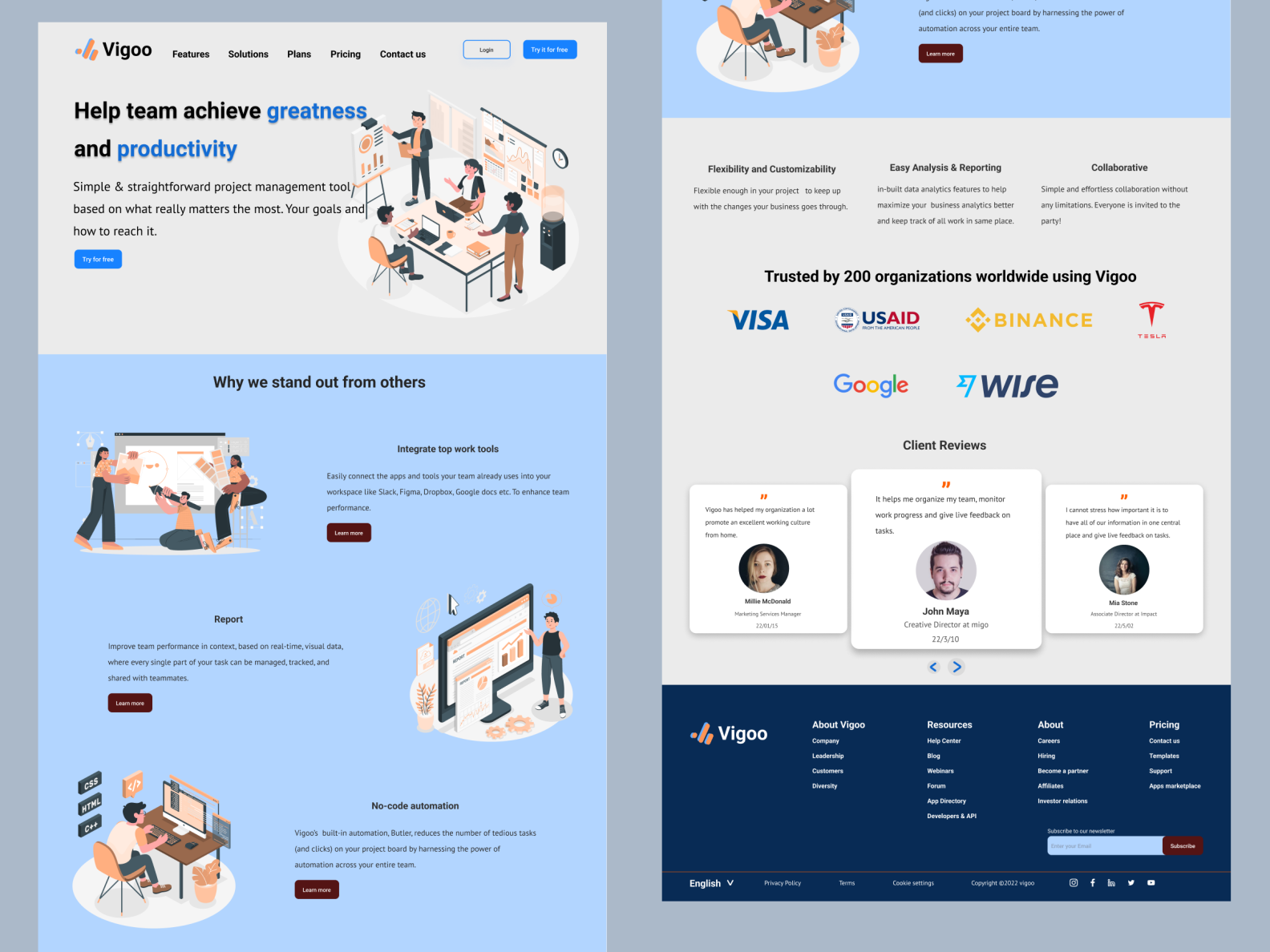 A Saas project management software landing page by gideon on Dribbble
