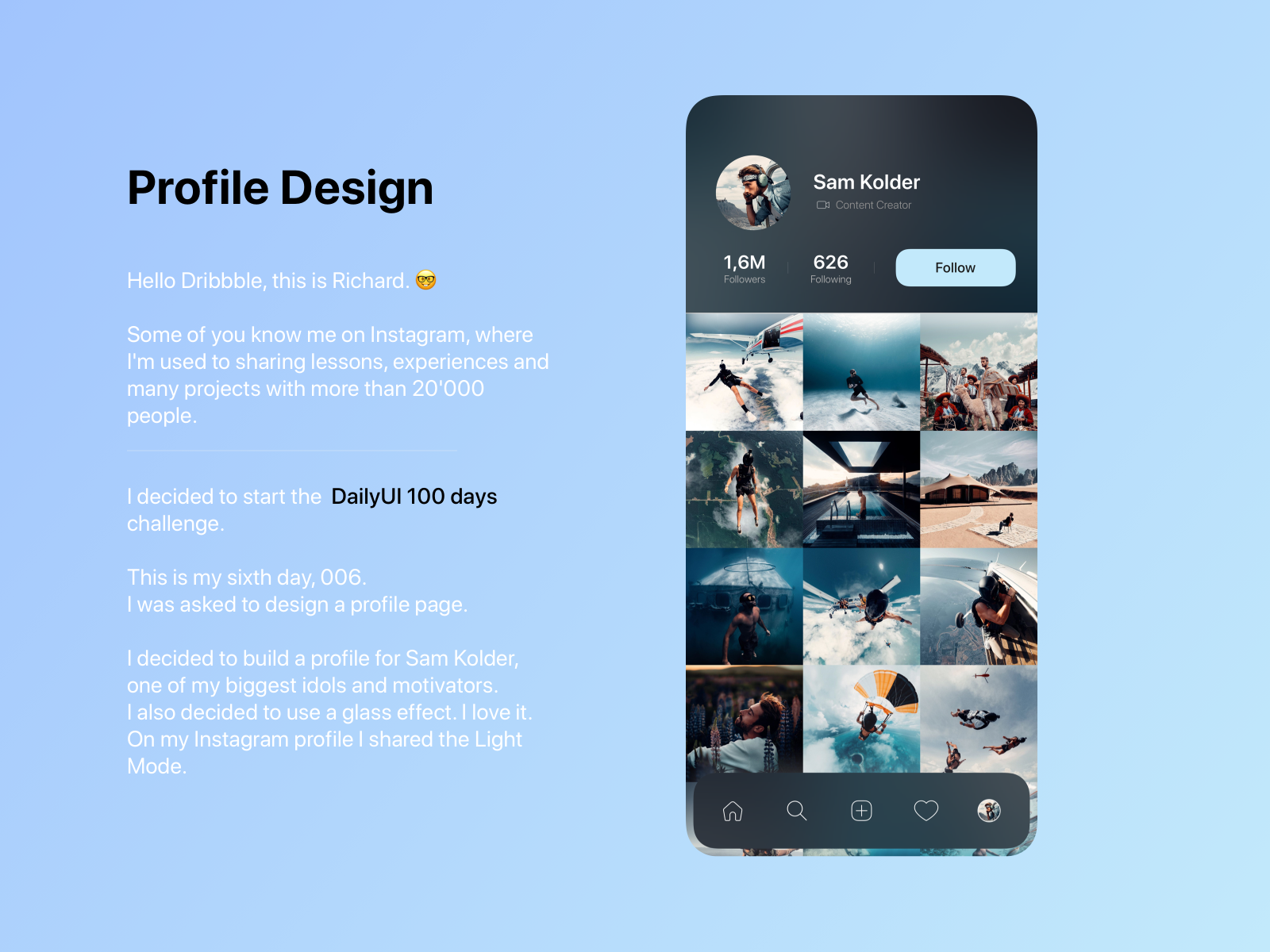 DailyUI 006 - Profile Design by Richard Busato on Dribbble