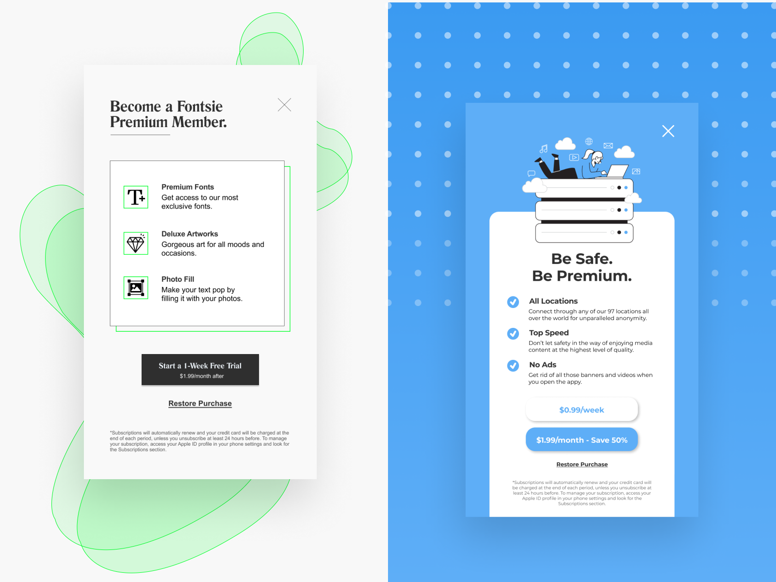 Paywall screens by Giorgia Piacentini on Dribbble