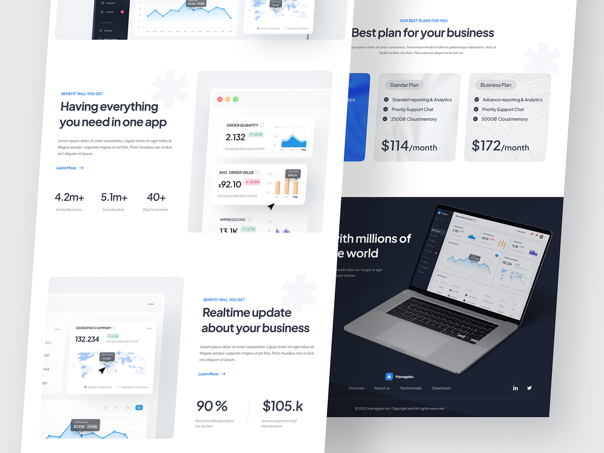 Saas Landing Page - Manageko. by Ali Husni for Enver Studio on Dribbble