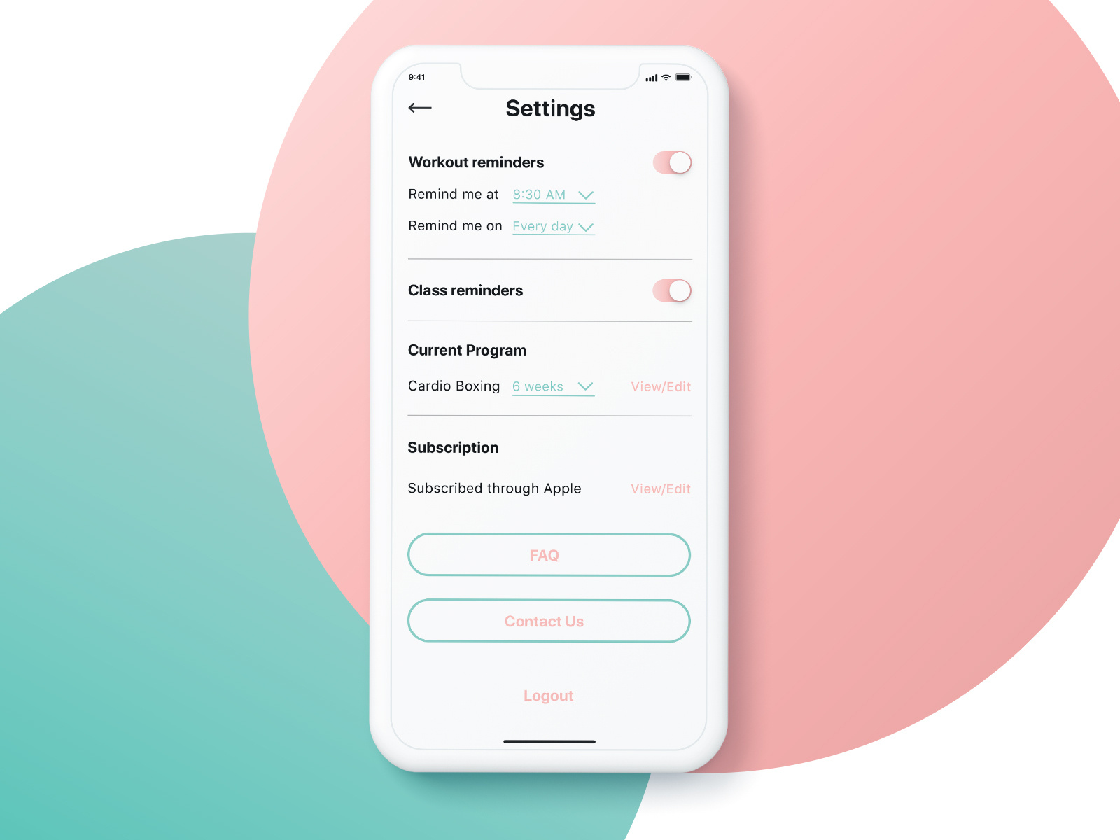 DAILY UI 007 - SETTINGS (Fitness App) by Paige LeBlanc on Dribbble