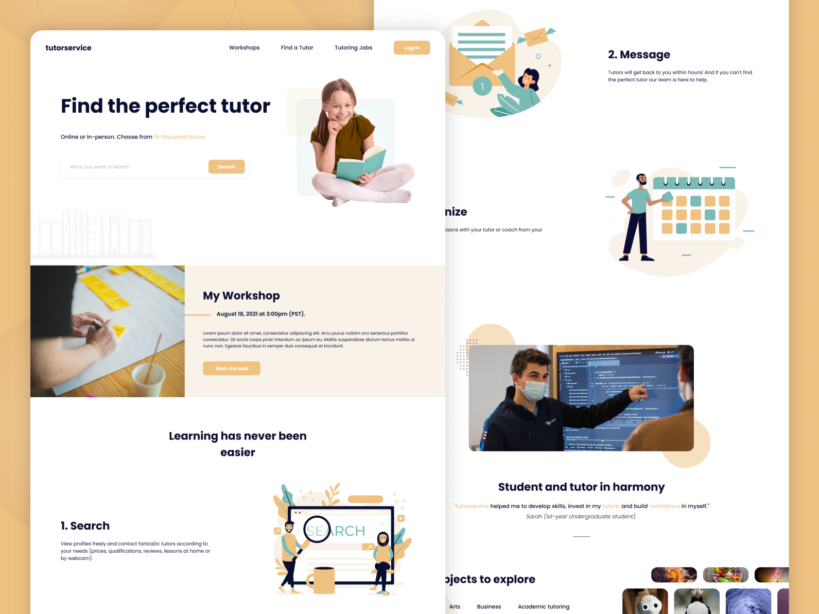 Tutor service landing page by M. Jawad on Dribbble