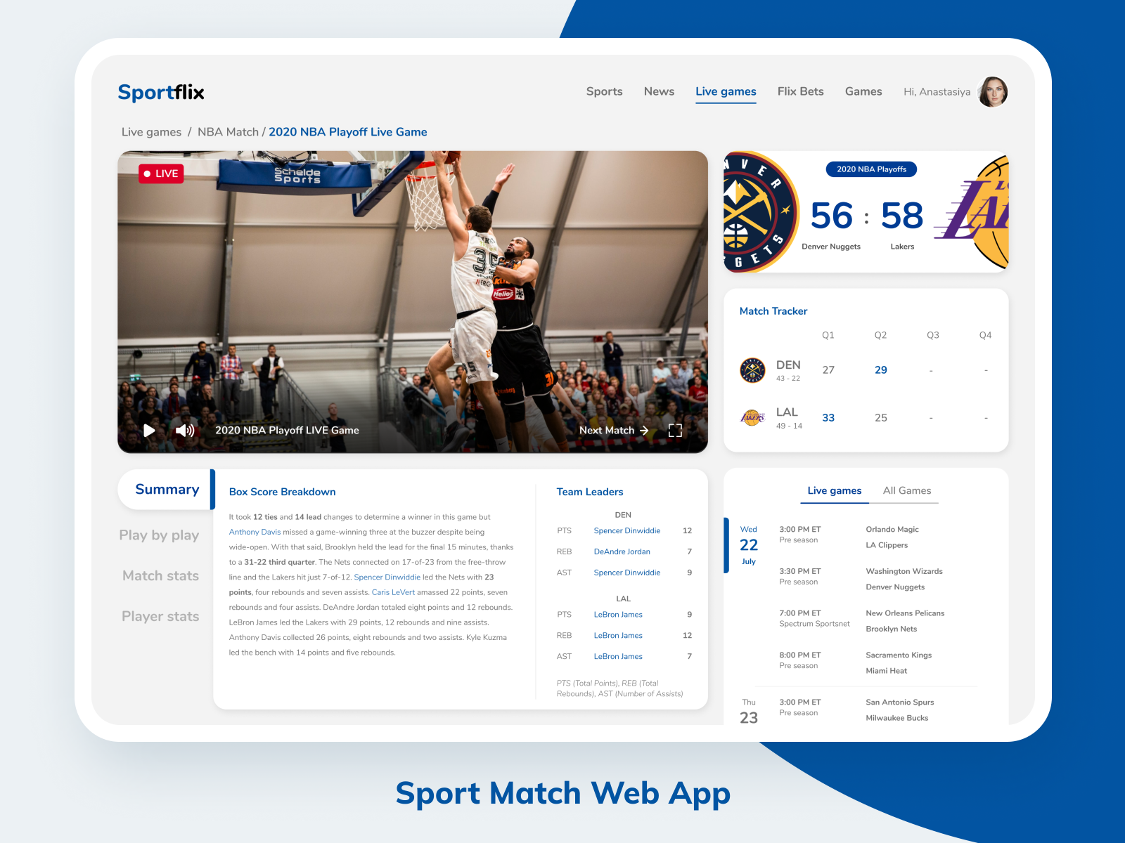 Sport Match Web App UI by Bella Rosita on Dribbble