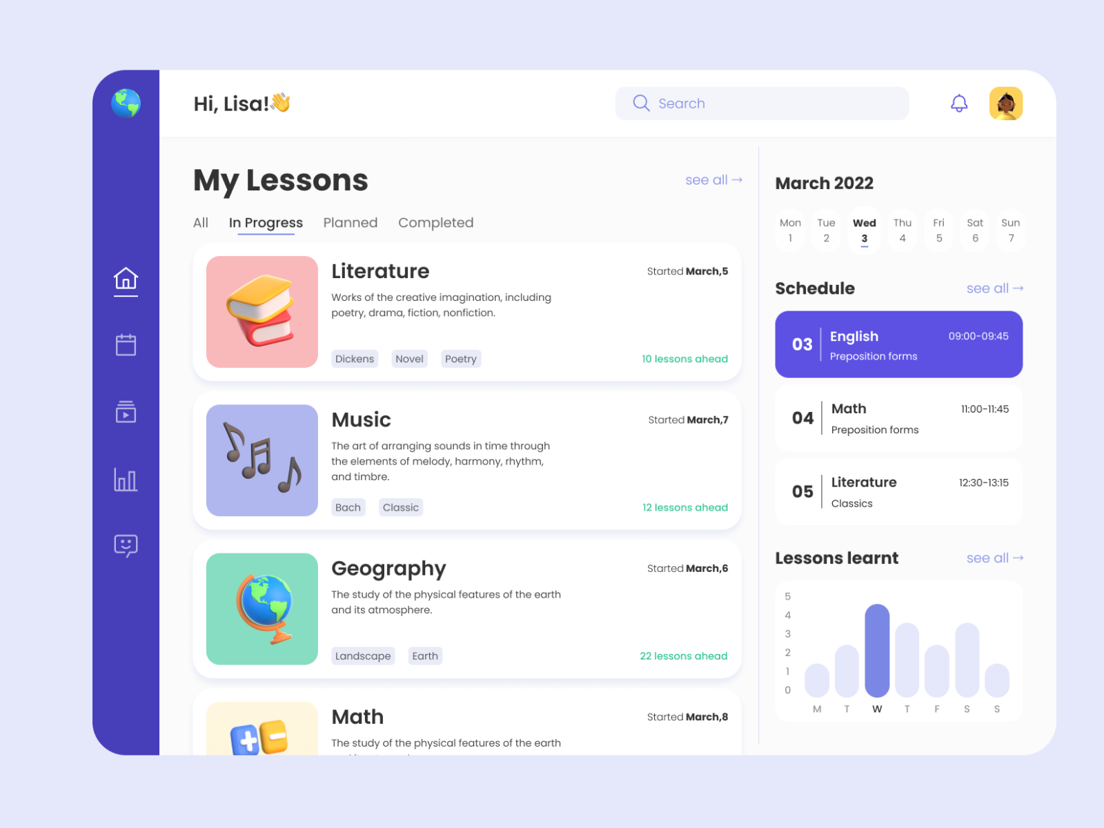 Learning platform UI design by Oksana Derkach on Dribbble