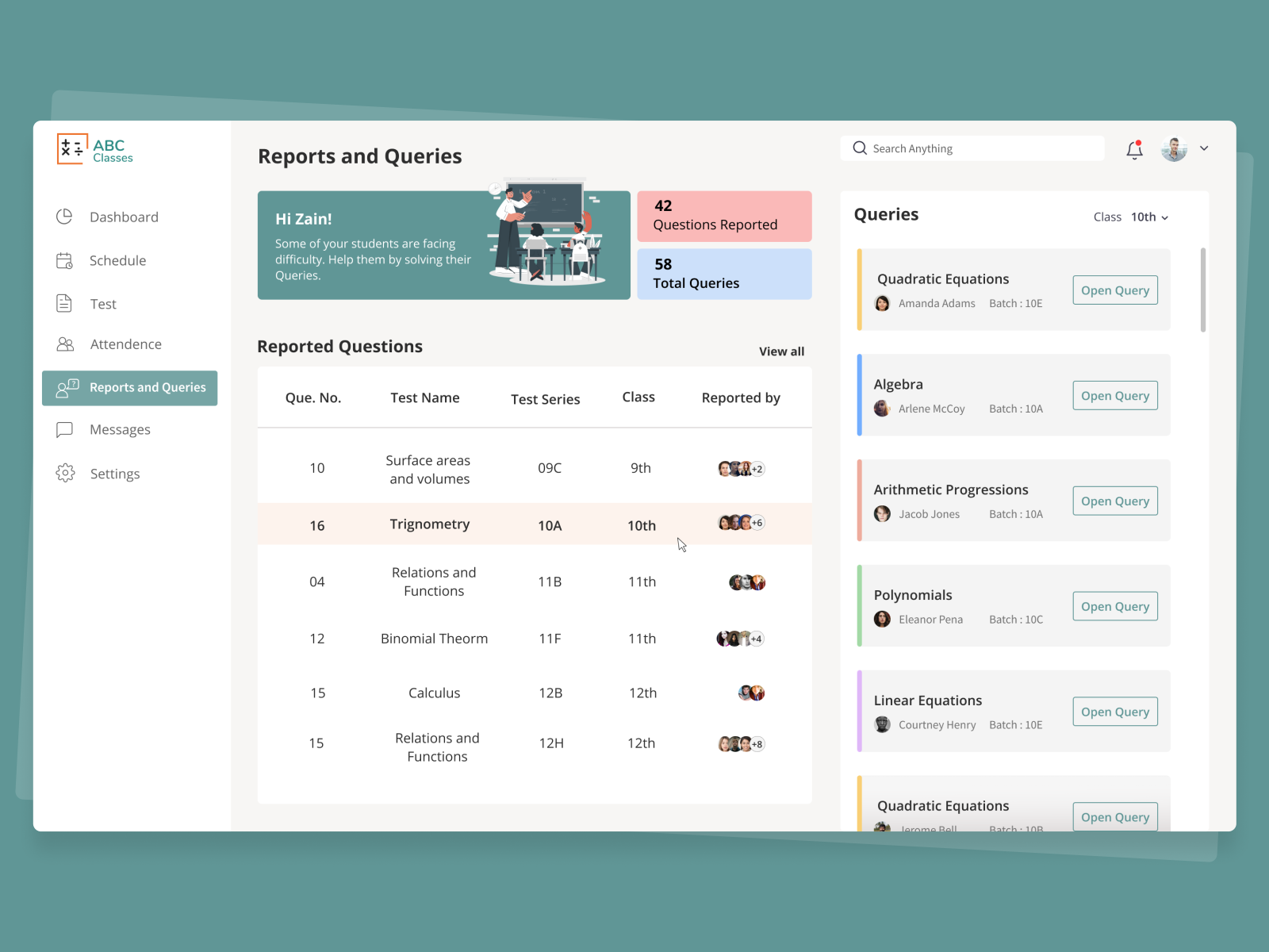 Dashboard for math tutor by Sanika Ganatra on Dribbble