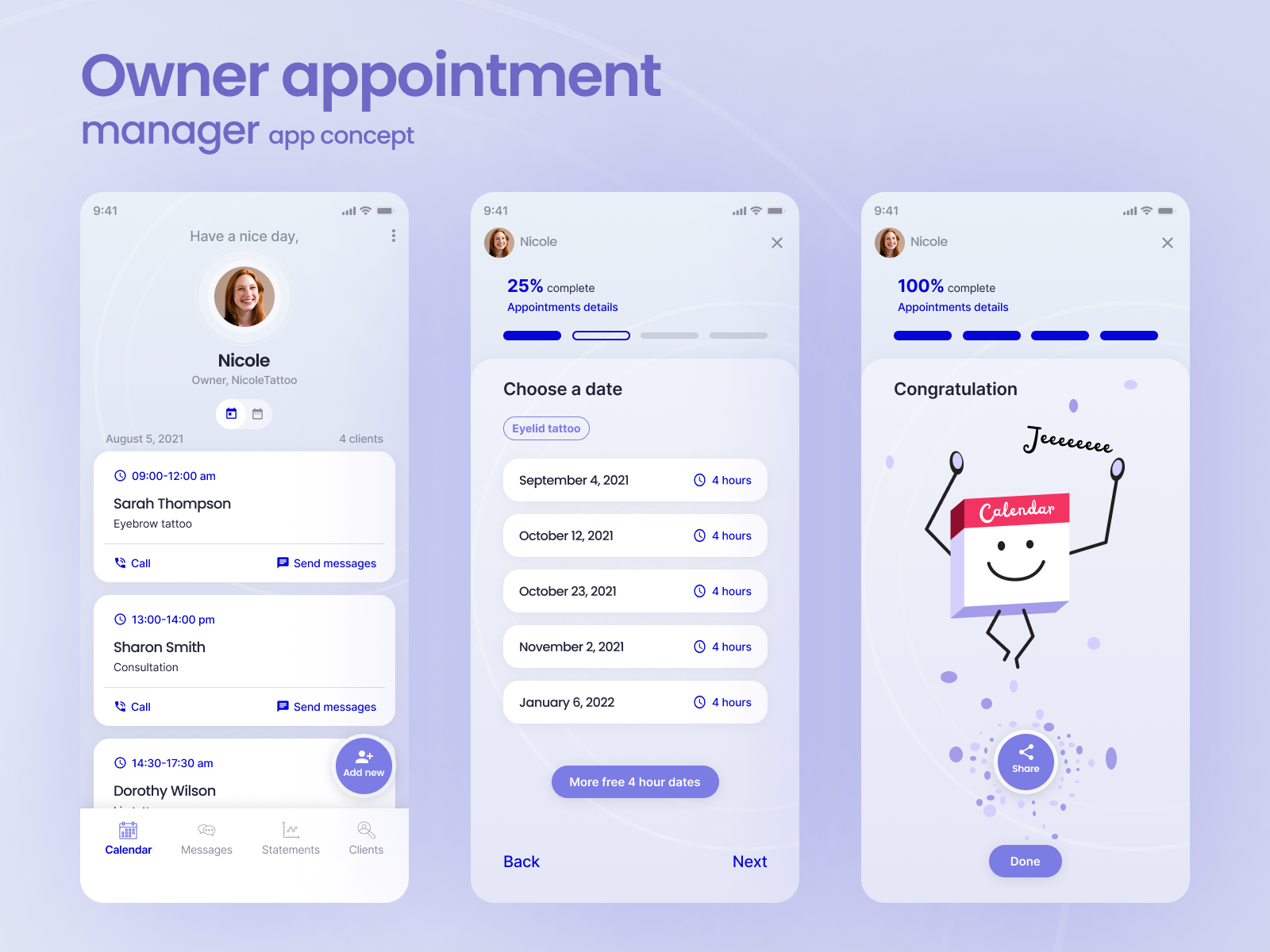 Owner appointment manager app concept by BrightHills on Dribbble
