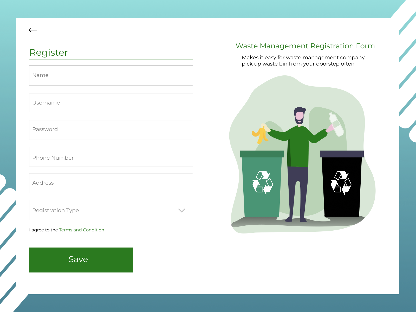 A waste management registration form by Ologunloluwa Anuoluwapo on Dribbble