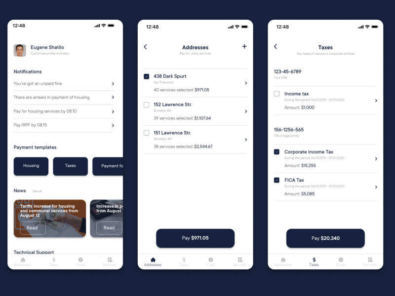 Few screens of Urban Pay App MVP by Eugene Shatilo on Dribbble