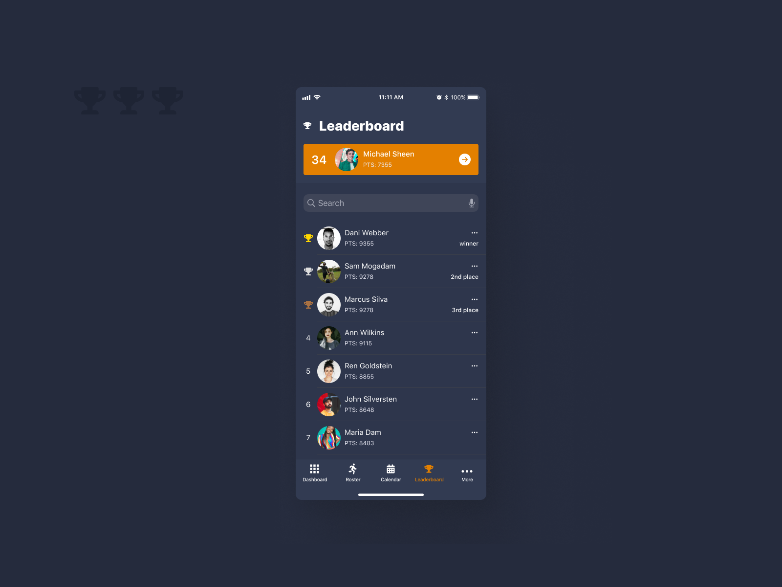 Daily UI #19 - Leaderboard by Eugene Shatilo on Dribbble