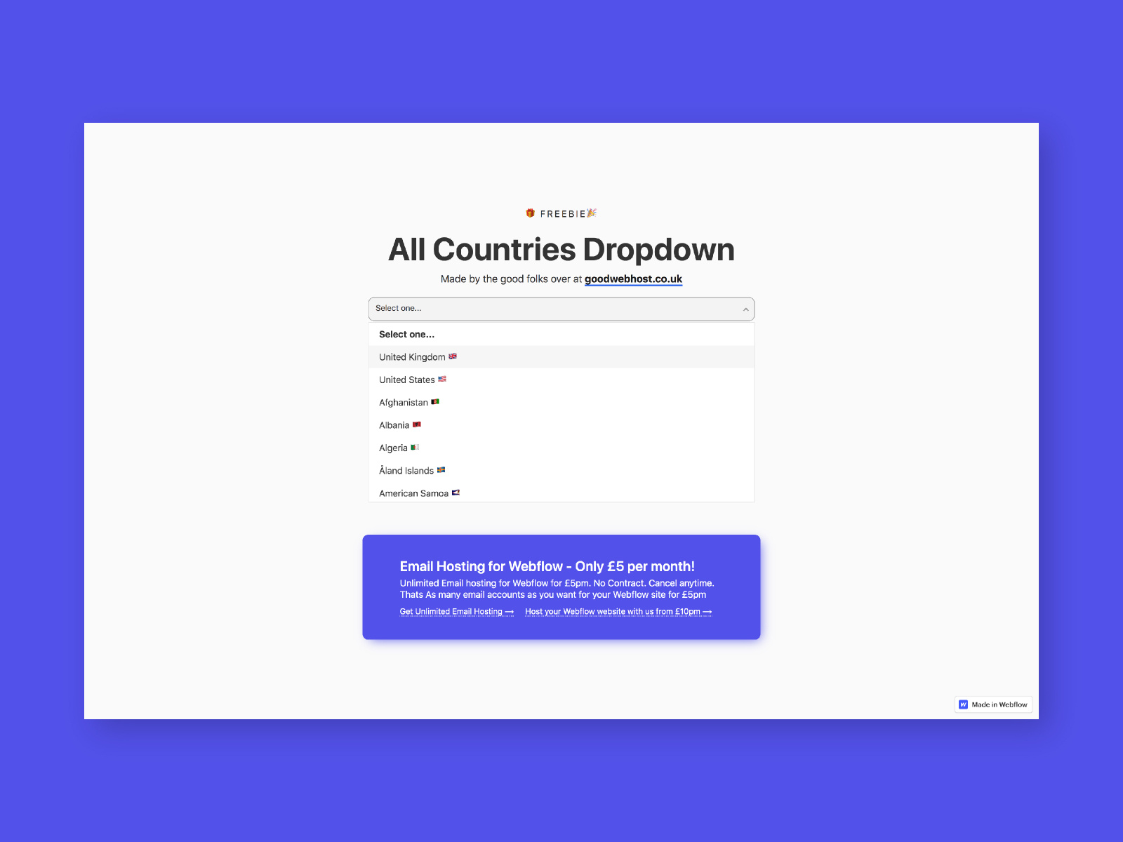 "All Countries Dropdown" for Webflow by The Good Web Host on Dribbble