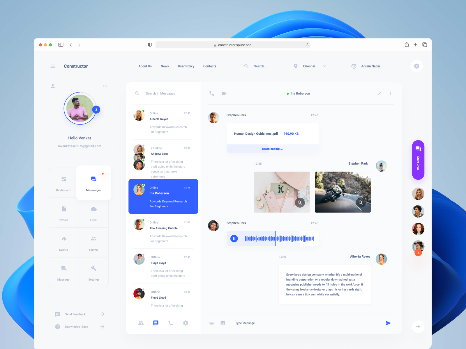 Dashboard Messenger UI (Concept) by venkatesan M on Dribbble