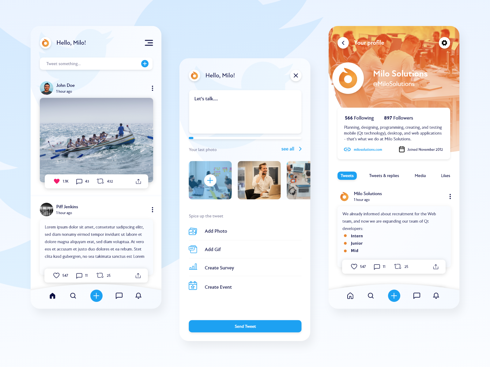Twitter mobile redesign by Milo Solutions on Dribbble