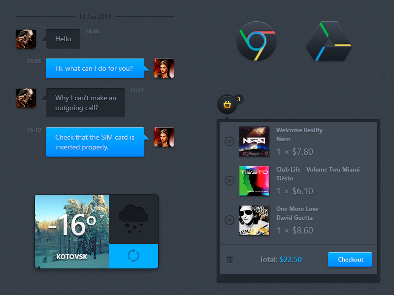 Chat, Cart, Weather... by Alexey Anatolievich on Dribbble