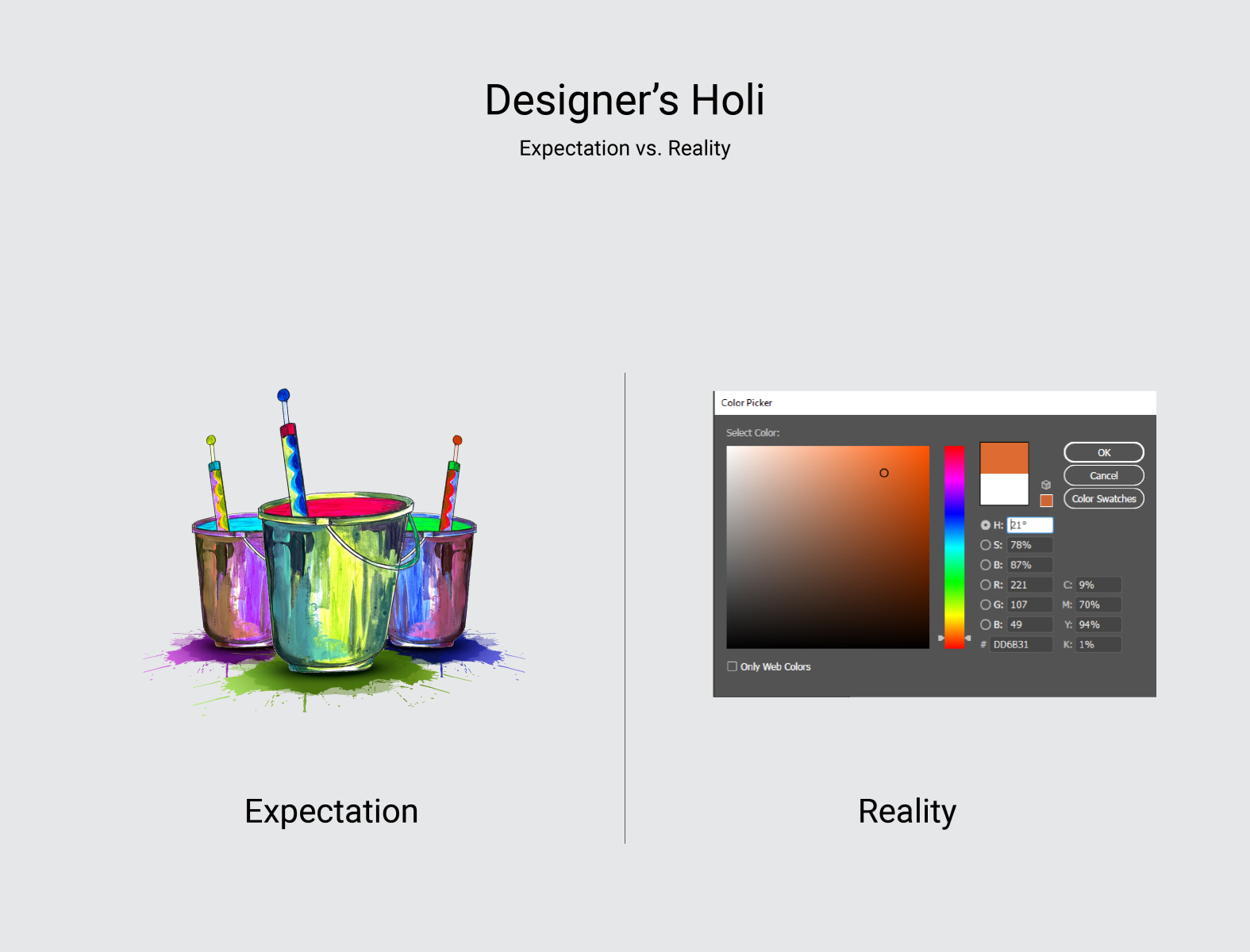Holi expectation vs. reality by Badri Design on Dribbble