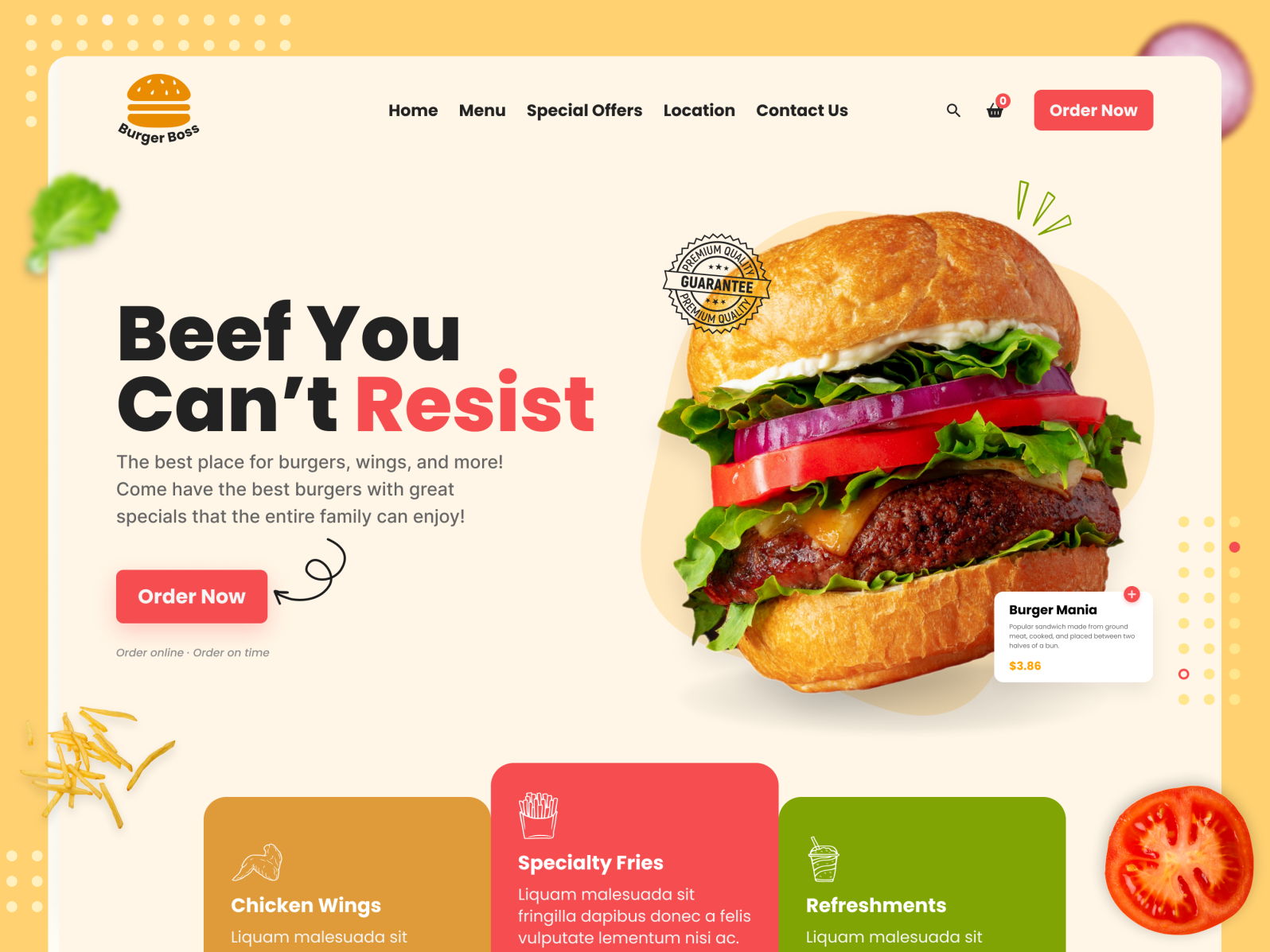 Burger Website Header by Kate Velez on Dribbble