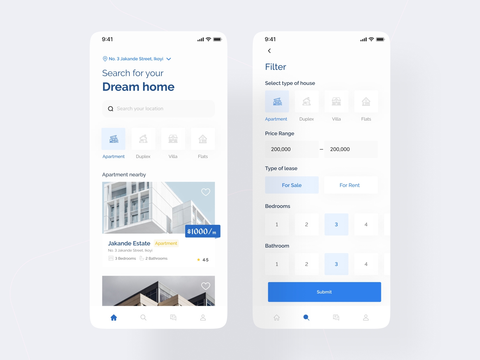 Real estate mobile app ui by Kabir Anifowose on Dribbble
