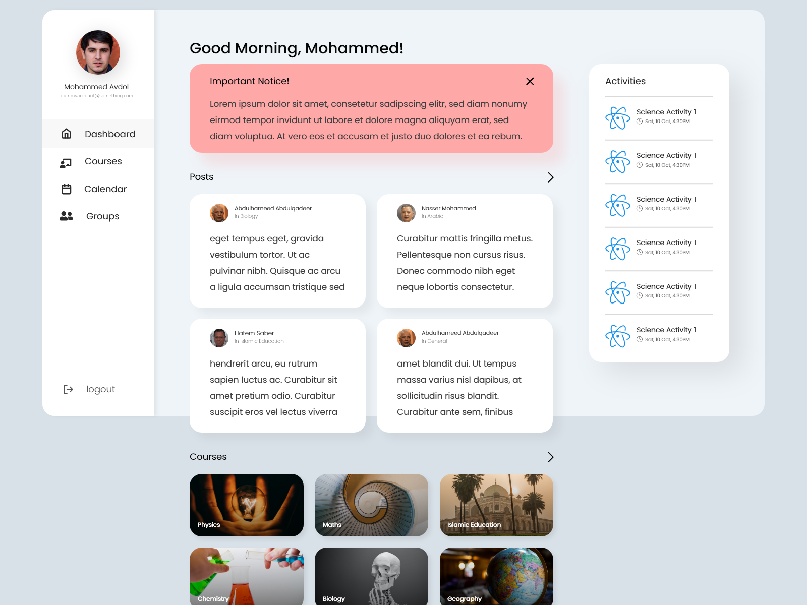 eLearning Dashboard by Ahmed Yasir on Dribbble