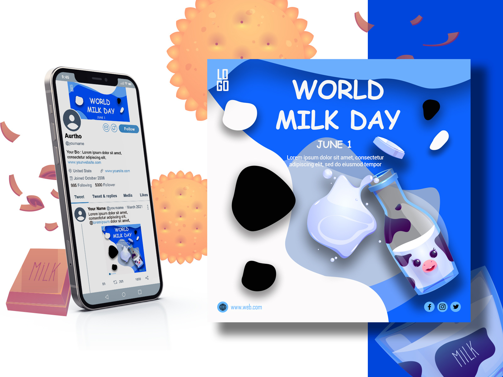 world milk day instagram post banner design template by Aurtho on Dribbble