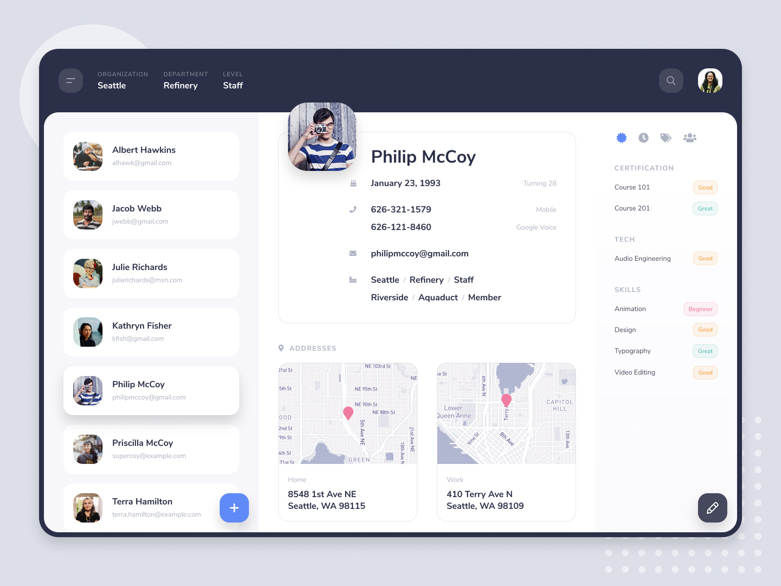 Contacts CRM Dashboard by Abe Yang on Dribbble