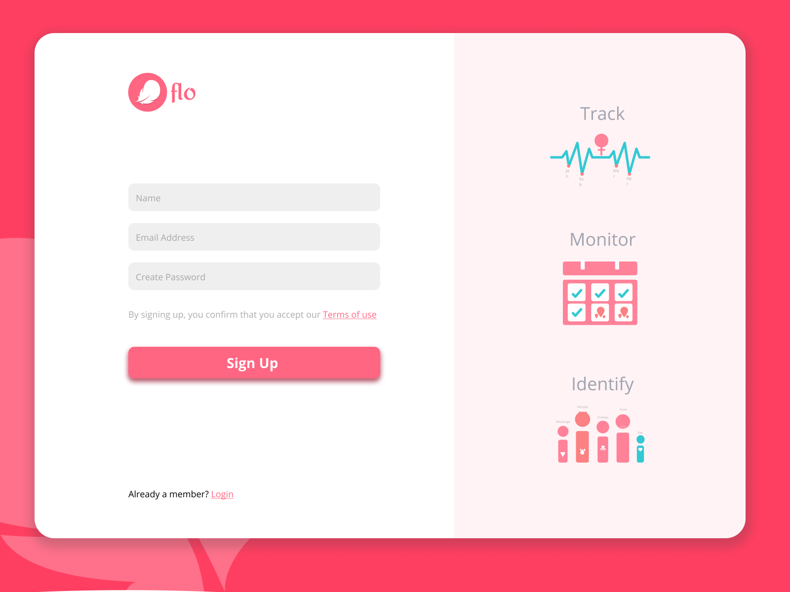 Sign Up Page Design: "Flo App" by Samruddhi Hardas on Dribbble