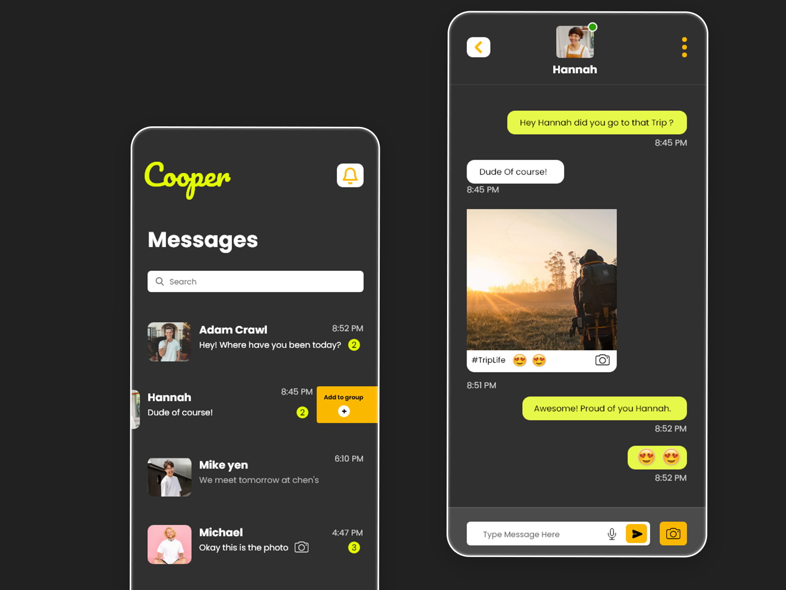#DailyUI 013 Cooper Messaging App UI by Hamza iklafen on Dribbble #DailyUI 013 Cooper Messaging App UI by Hamza iklafen on Dribbble