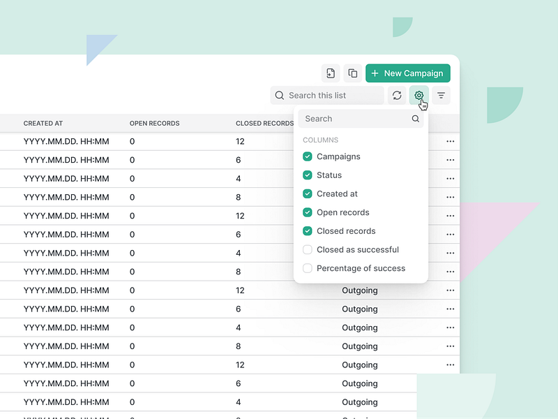 Data table column actions by bozor.io on Dribbble