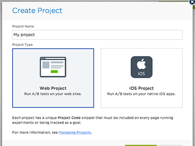 Optimizely's new create project dialog by Jeff Zych for Optimizely on Dribbble