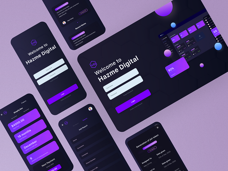 Dark theme Mobile and Web App Design for HaZme Digital! by Zain Ahamed ...