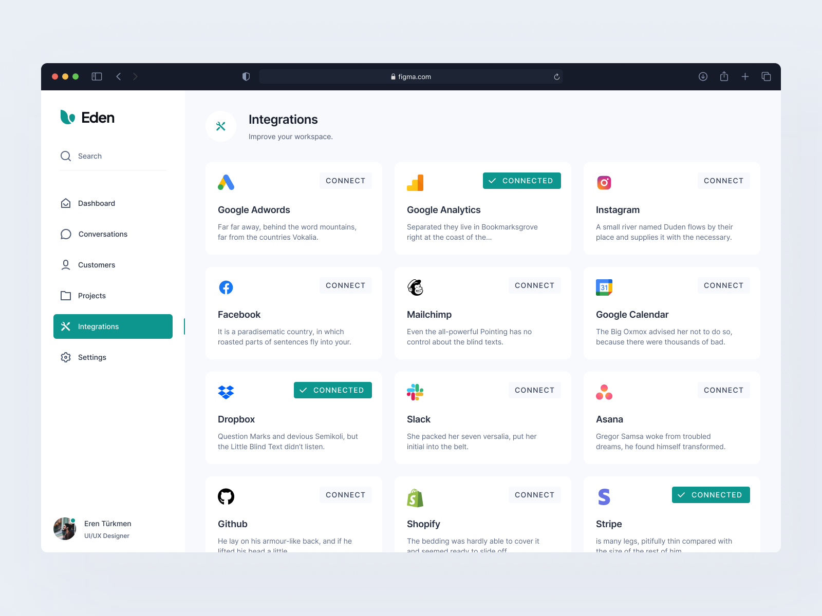 Dashboard: Integrations by Eren on Dribbble