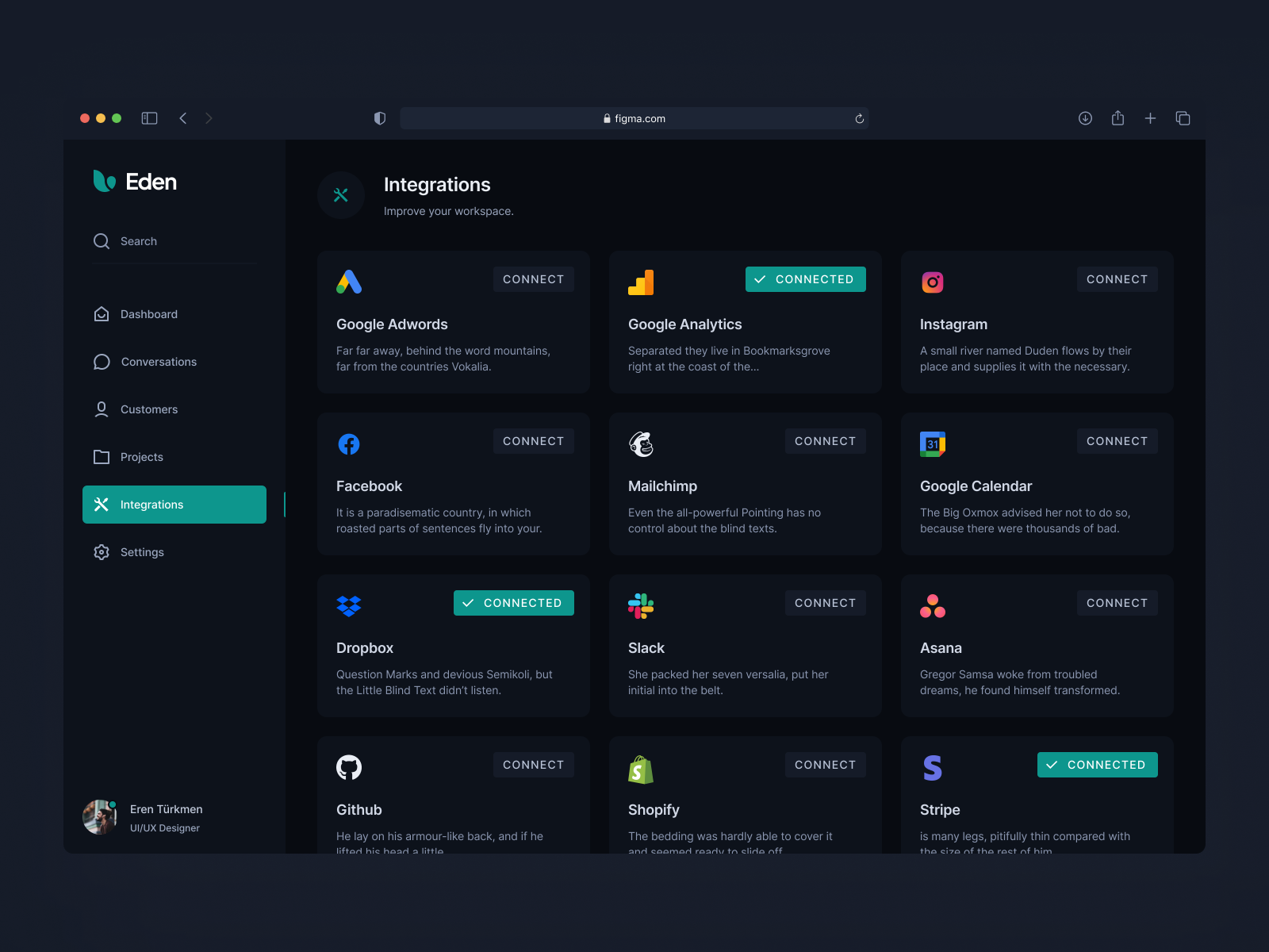 Dashboard: Integrations (Dark) by Eren on Dribbble