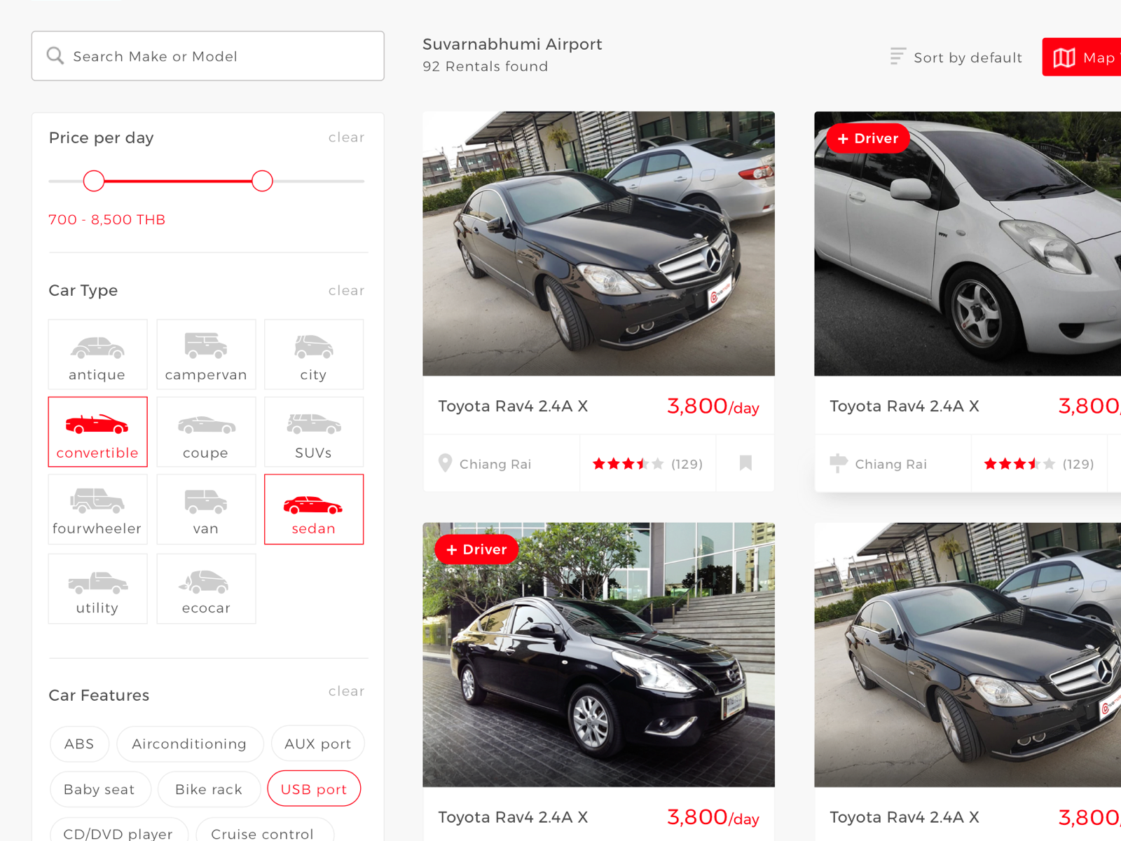 Peer to peer car rental - Search result by Am Saiyavath on Dribbble