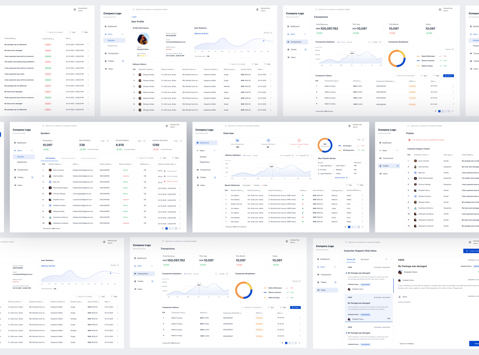 LOGISTICS/DELIVERY CUSTOMER SUPPORT ADMIN DASHBOARDS by Onyinye Cee on ...