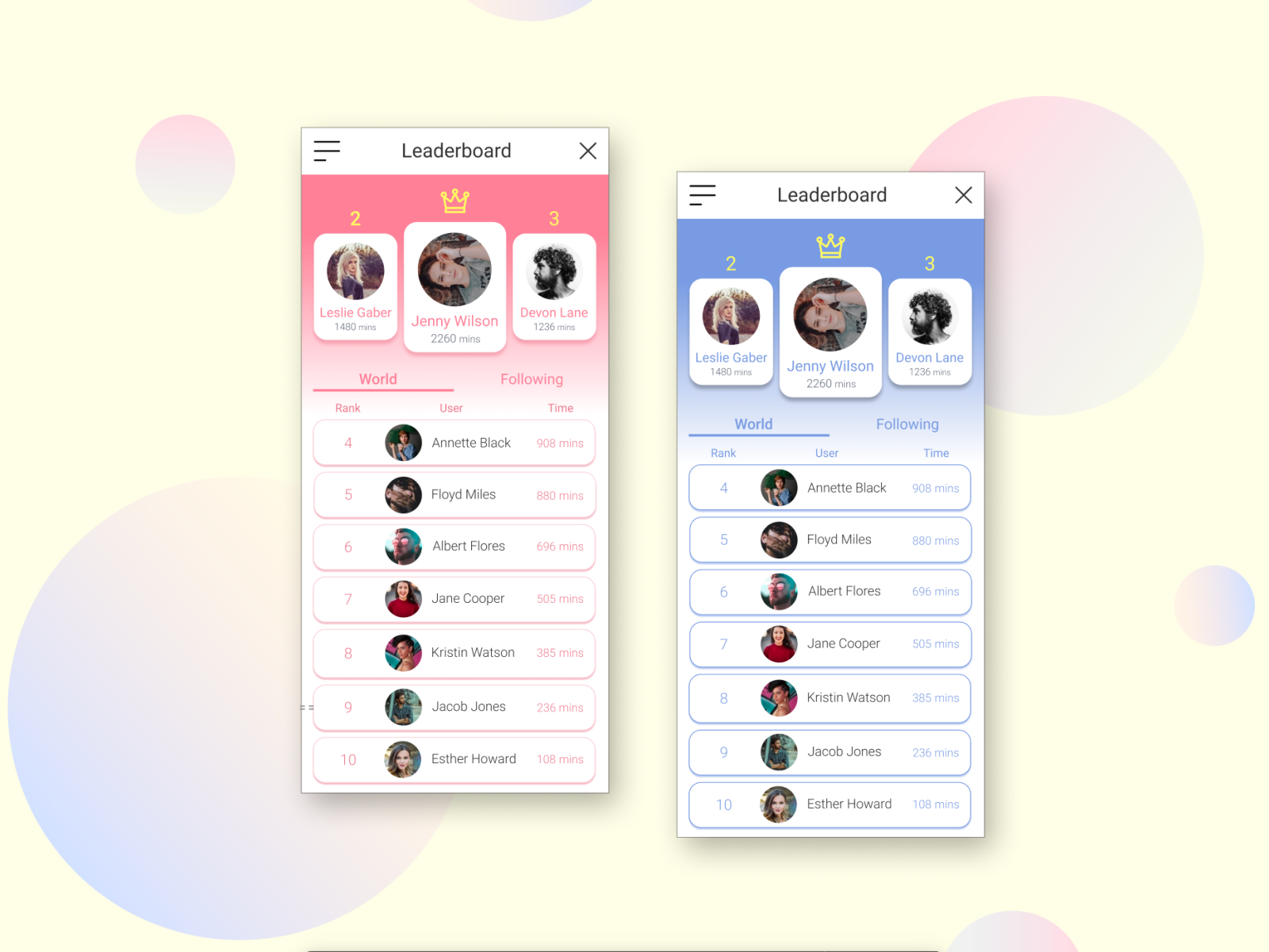 UI Challenge 19: Leaderboard by Miko. W on Dribbble