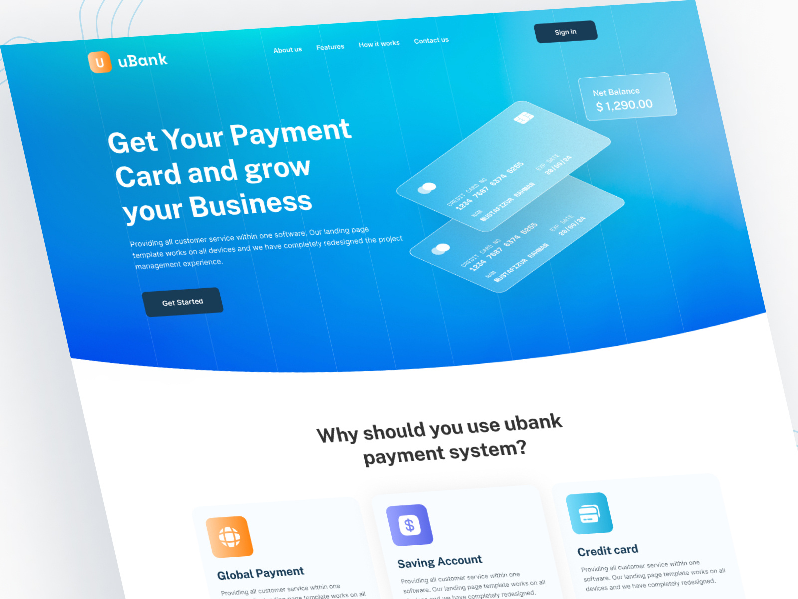 Banking payment system Landing Page design by Mustafizur Rahman on Dribbble
