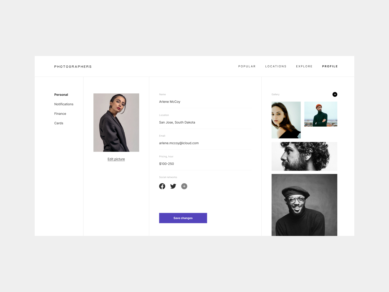 Profile settings by Yuri Bikovsky on Dribbble