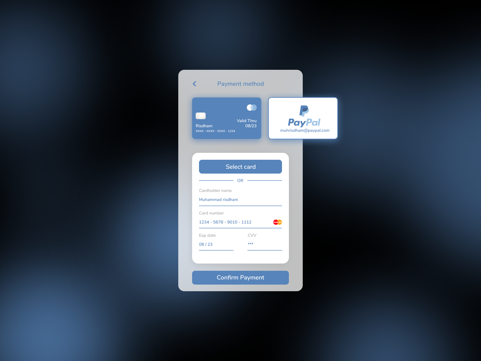 Payment method UI by Muhammad Risdham on Dribbble