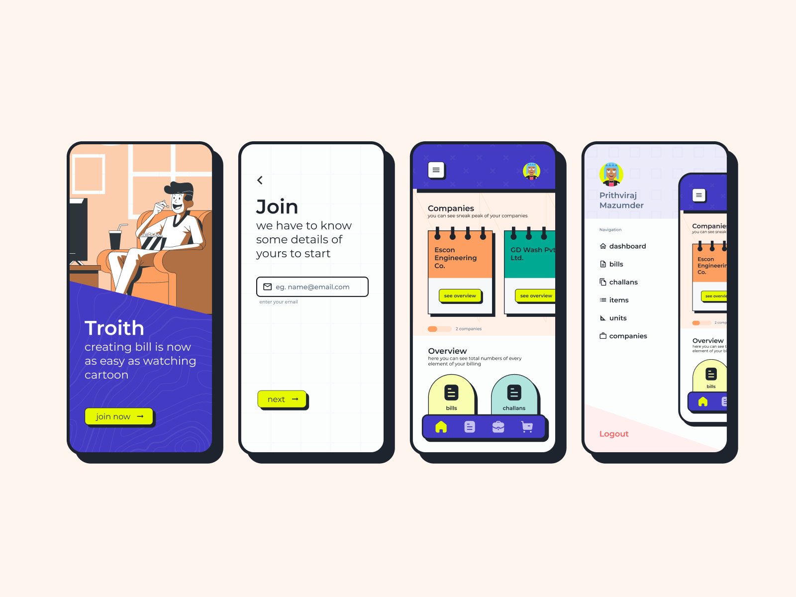 Troith bill making app by Prithviraj Majumdar on Dribbble
