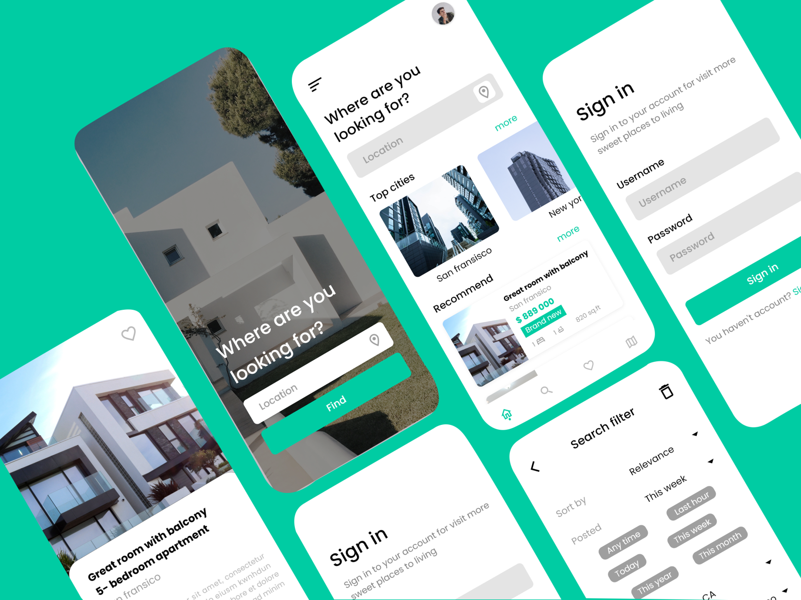 Real estate mobile app UI by Curvet Webs on Dribbble